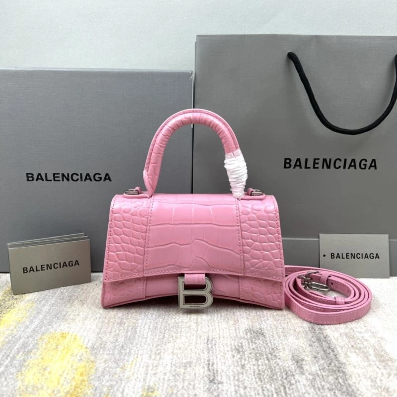 Balenciaga Light Pink Crocodile Pattern Balenciaga Hourglass Bag XS