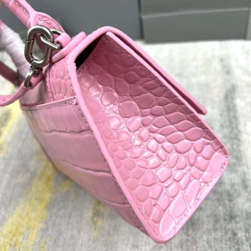 Brand-authenticated Balenciaga Light Pink Crocodile Pattern Balenciaga Hourglass Bag XS