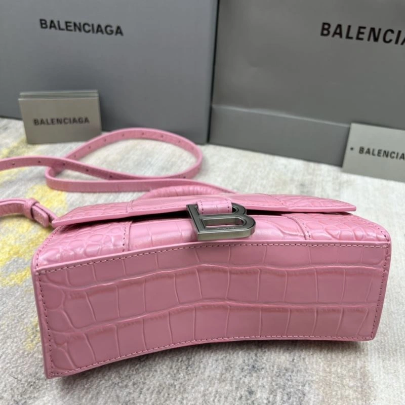 Brand-authenticated Balenciaga Light Pink Crocodile Pattern Balenciaga Hourglass Bag XS