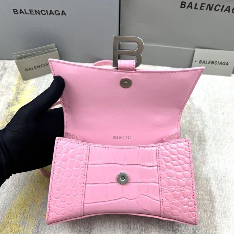 Brand-authenticated Balenciaga Light Pink Crocodile Pattern Balenciaga Hourglass Bag XS