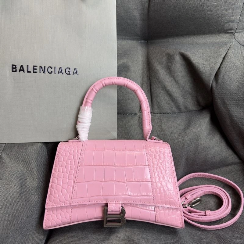 Balenciaga Light Pink Crocodile Pattern Hourglass Bag S Size