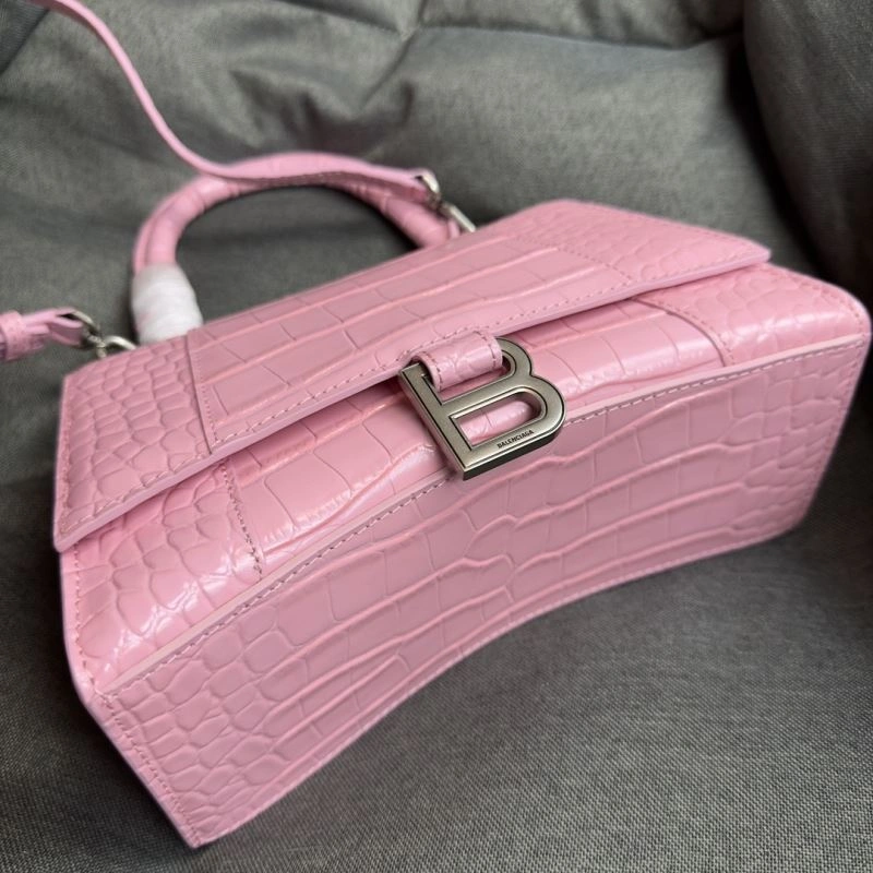 Authentic Balenciaga Light Pink Crocodile Pattern Hourglass Bag S Size