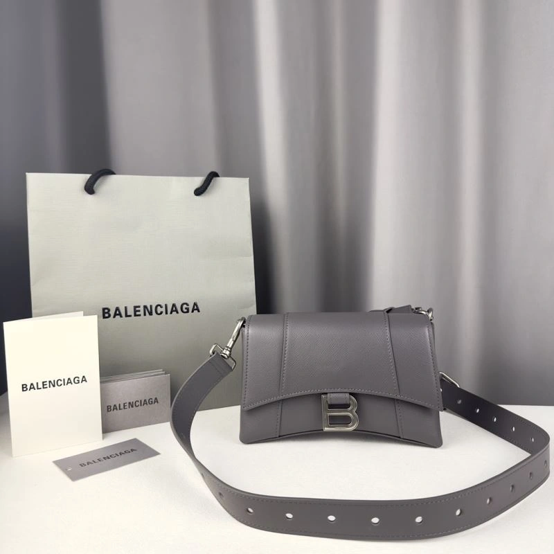 Balenciaga Litchi Grey Hourglass Bag - Unisex Stylish Curved Design