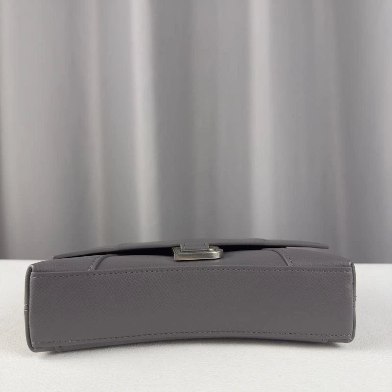 High fidelity Balenciaga Litchi Grey Hourglass Bag - Unisex Stylish Curved Design