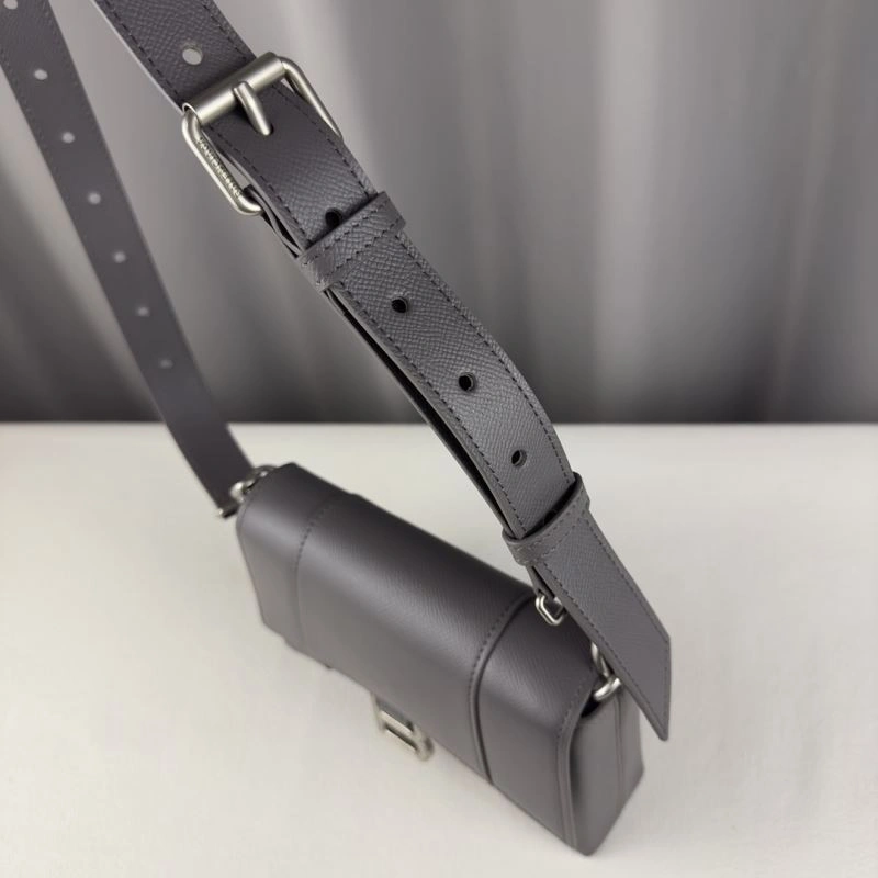 High fidelity Balenciaga Litchi Grey Hourglass Bag - Unisex Stylish Curved Design
