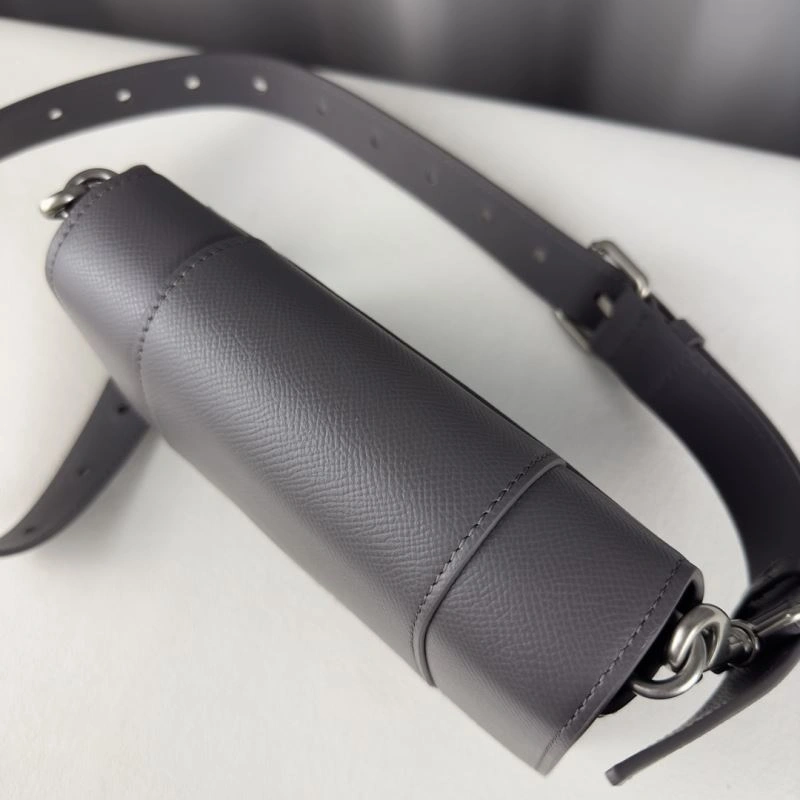 High fidelity Balenciaga Litchi Grey Hourglass Bag - Unisex Stylish Curved Design