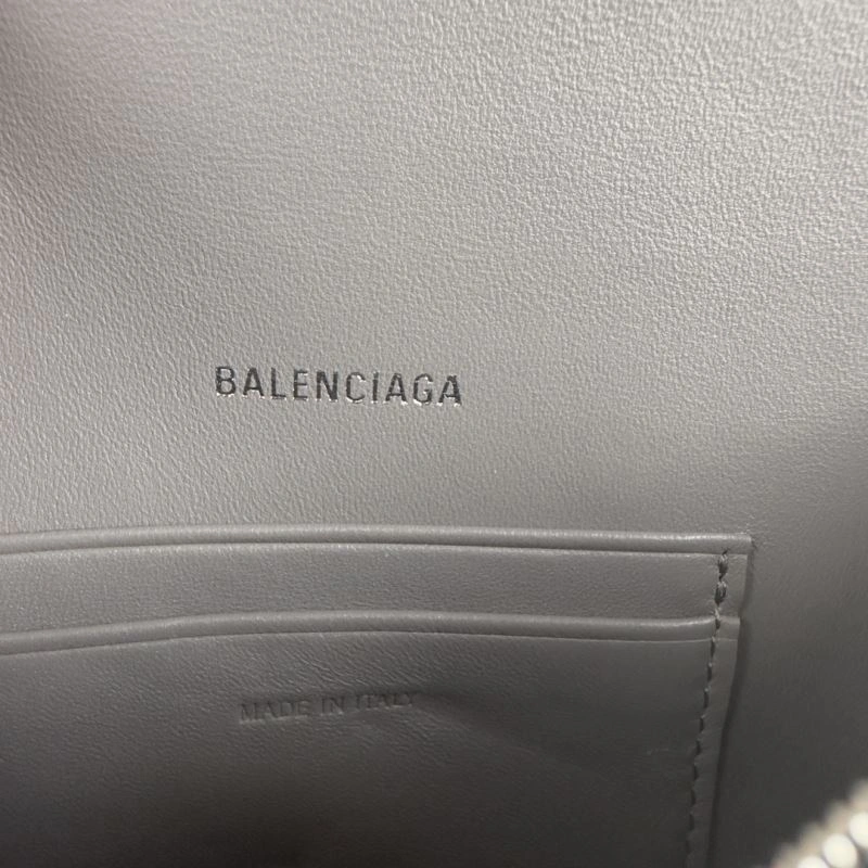 High fidelity Balenciaga Litchi Grey Hourglass Bag - Unisex Stylish Curved Design