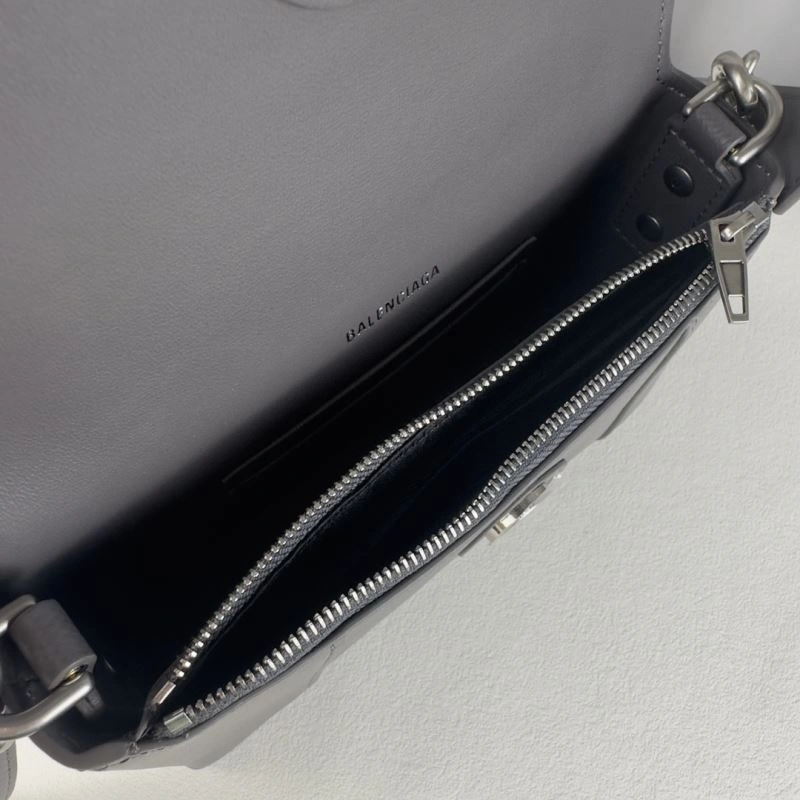 High fidelity Balenciaga Litchi Grey Hourglass Bag - Unisex Stylish Curved Design