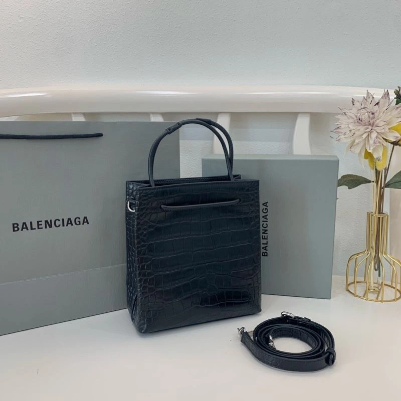Balenciaga Luxury Balenciaga Crocodile Pattern Shopping Bag - Black