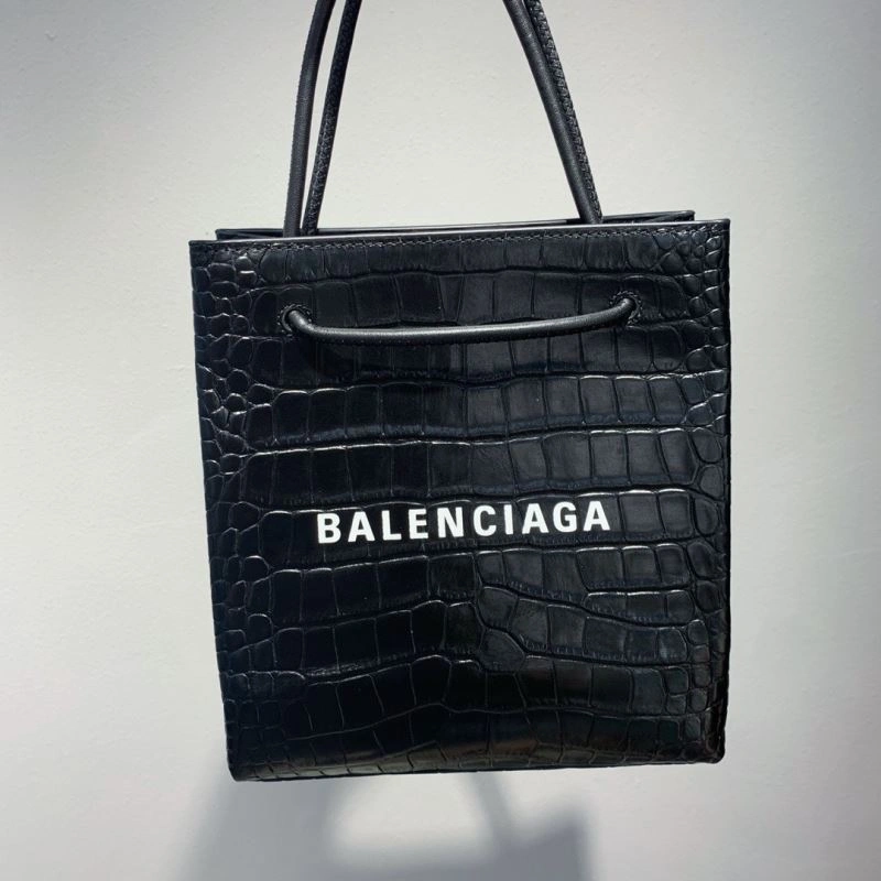 Cut-rate Balenciaga Luxury Balenciaga Crocodile Pattern Shopping Bag - Black