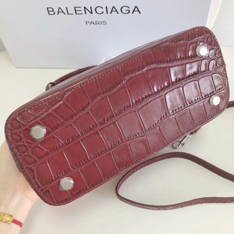 Inexpensive Balenciaga Luxury Burgundy Crocodile Shell Bag with Strap 26cm