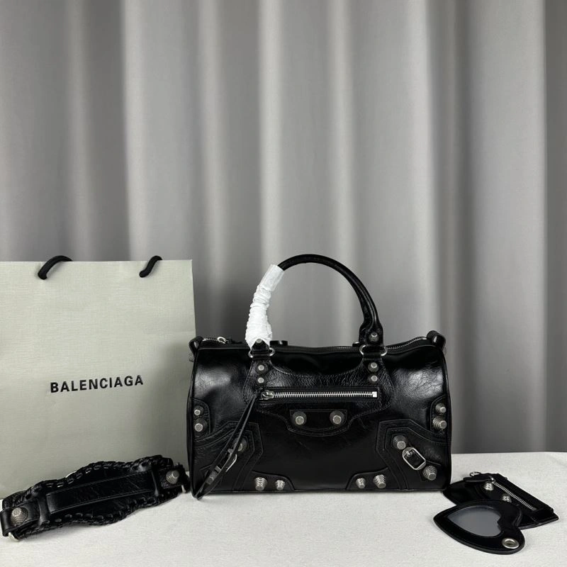 Balenciaga Luxury Italian Crackled Leather Travel Bag with Detachable Strap