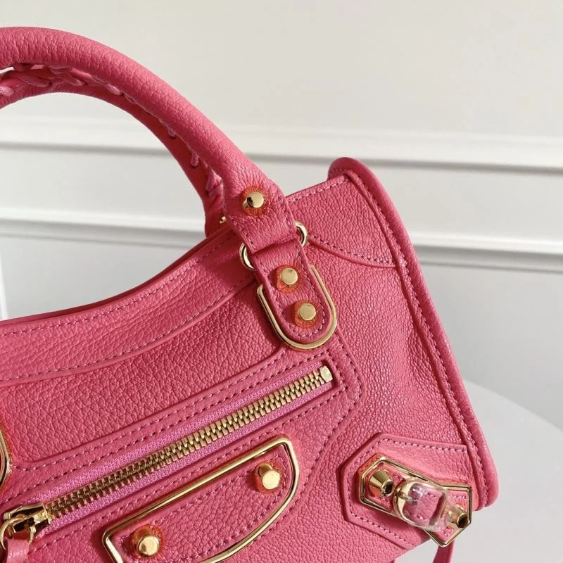 Bargain Balenciaga Luxury Pink Goat Leather Motorcycle Bag with Gold Buckle