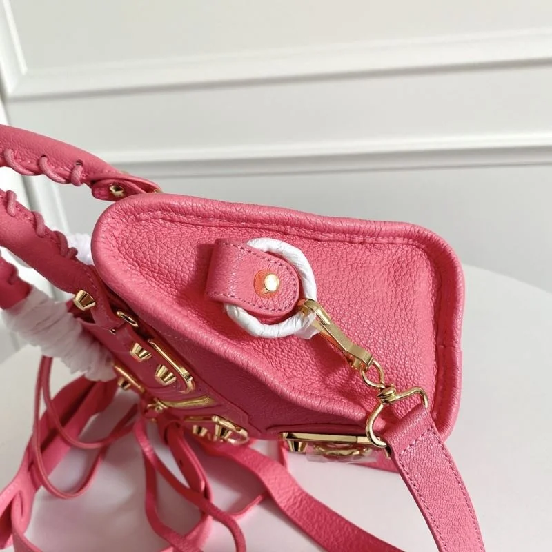 Bargain Balenciaga Luxury Pink Goat Leather Motorcycle Bag with Gold Buckle