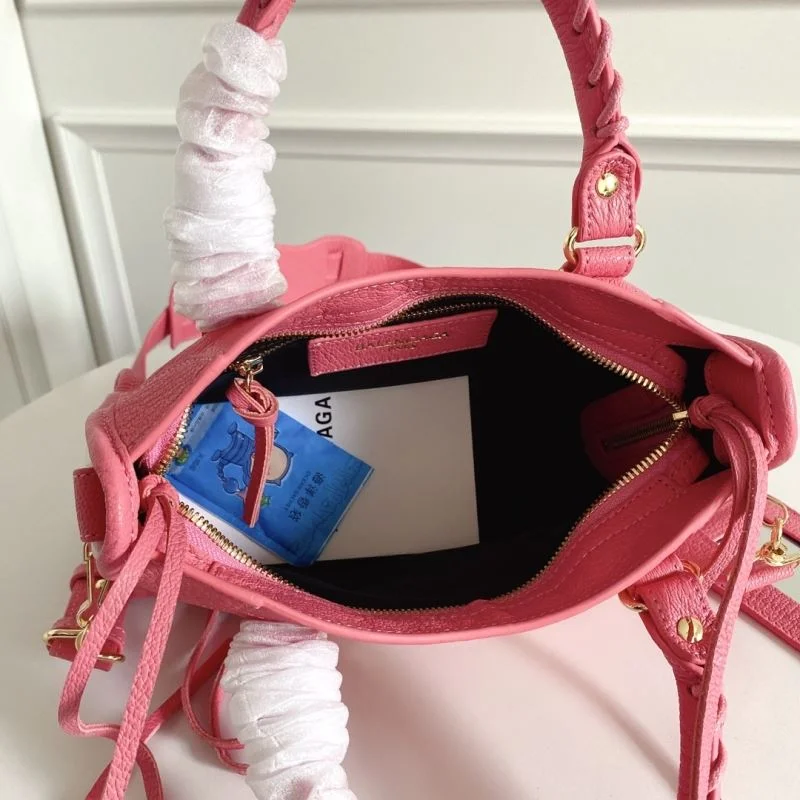 Bargain Balenciaga Luxury Pink Goat Leather Motorcycle Bag with Gold Buckle
