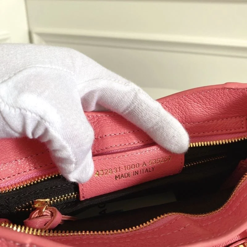 Bargain Balenciaga Luxury Pink Goat Leather Motorcycle Bag with Gold Buckle