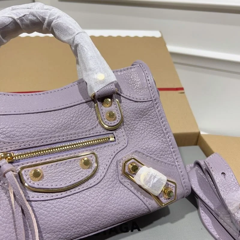 Cut-rate Balenciaga Luxury Purple Goat Leather Motorcycle Bag with Gold Buckle