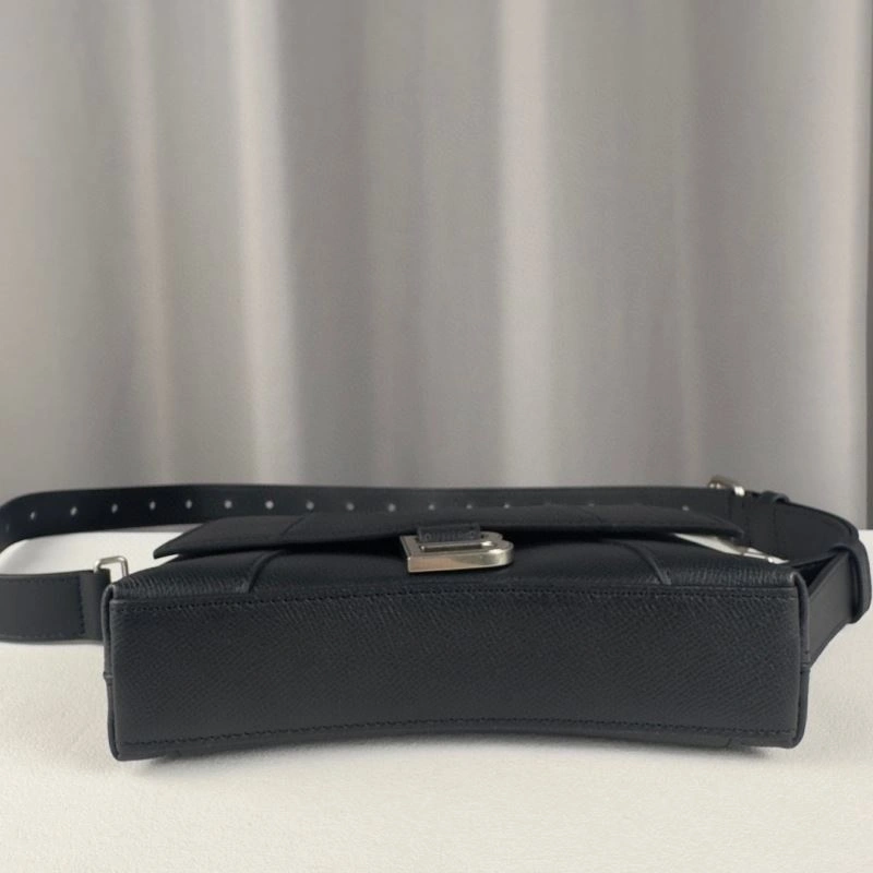 High accuracy Balenciaga Lychee Black Hourglass Bag - Unisex Curved Design