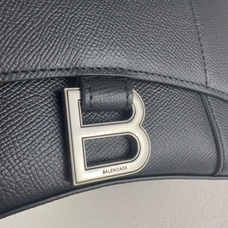 High accuracy Balenciaga Lychee Black Hourglass Bag - Unisex Curved Design