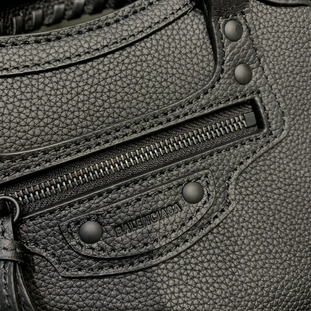 Genuine Balenciaga Lychee Noir Neo Classic Motorcycle Handbag - Small Size