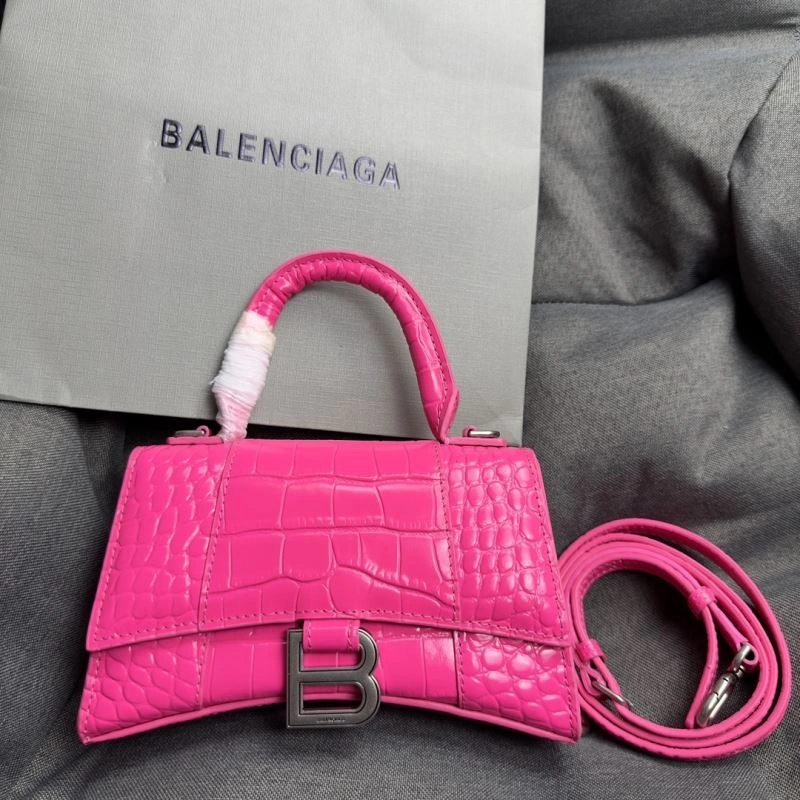 Balenciaga Magenta Crocodile Hourglass XS Bag with Silver Buckle