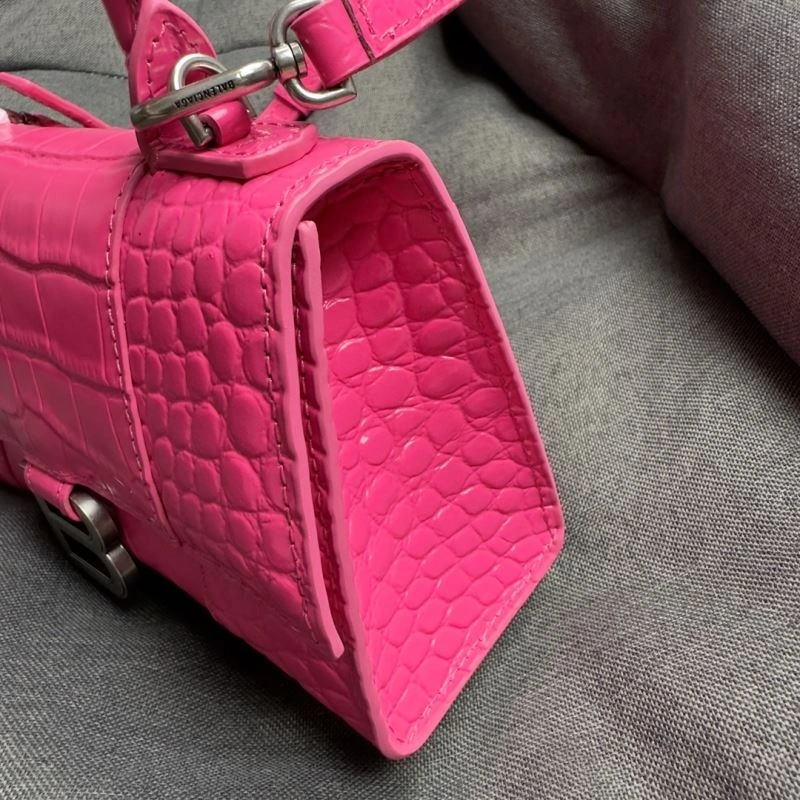 Economical Balenciaga Magenta Crocodile Hourglass XS Bag with Silver Buckle