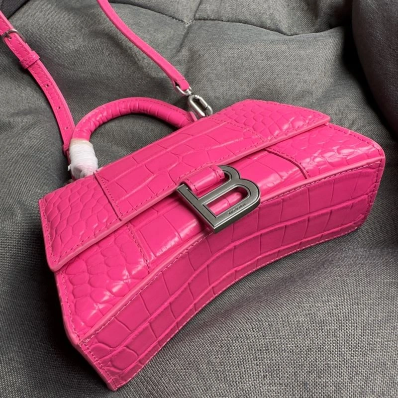 Economical Balenciaga Magenta Crocodile Hourglass XS Bag with Silver Buckle