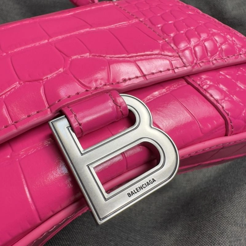 Economical Balenciaga Magenta Crocodile Hourglass XS Bag with Silver Buckle