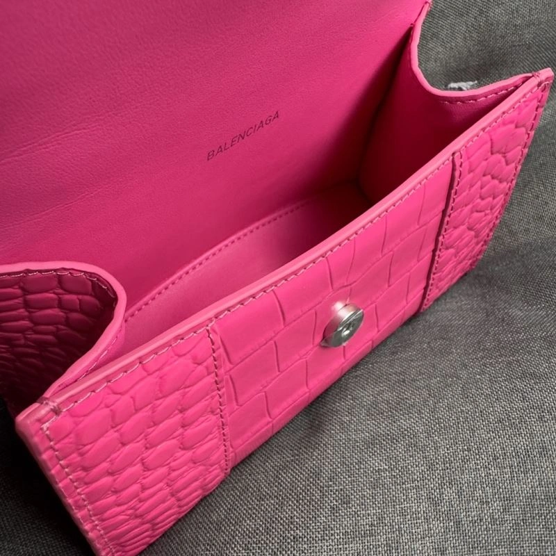 Economical Balenciaga Magenta Crocodile Hourglass XS Bag with Silver Buckle