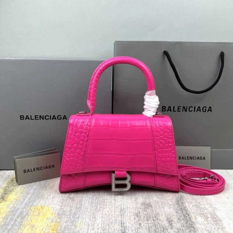 Balenciaga Magenta Hourglass Crocodile-Pattern Bag 23x10x24cm