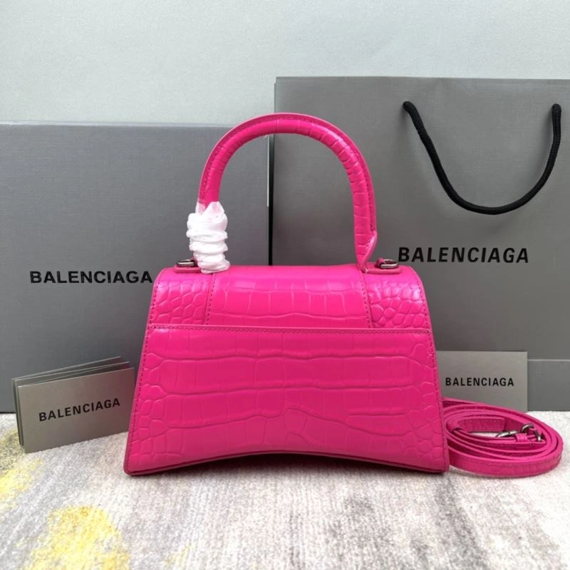 Budget-friendly Balenciaga Magenta Hourglass Crocodile-Pattern Bag 23x10x24cm