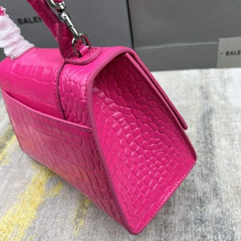 Budget-friendly Balenciaga Magenta Hourglass Crocodile-Pattern Bag 23x10x24cm