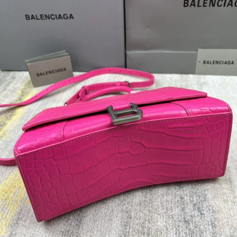 Budget-friendly Balenciaga Magenta Hourglass Crocodile-Pattern Bag 23x10x24cm
