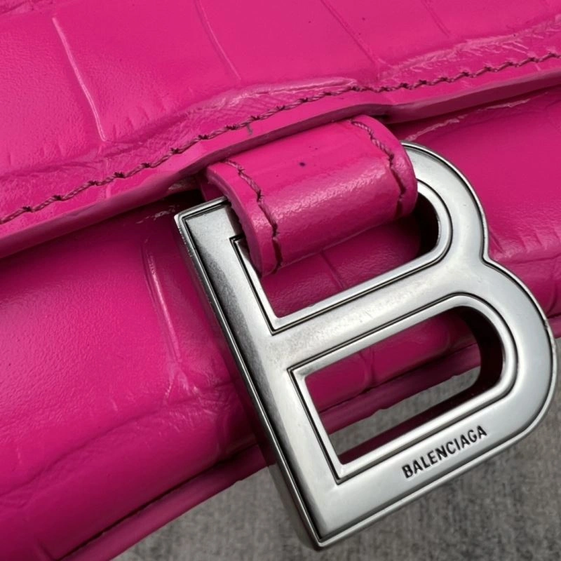 Budget-friendly Balenciaga Magenta Hourglass Crocodile-Pattern Bag 23x10x24cm