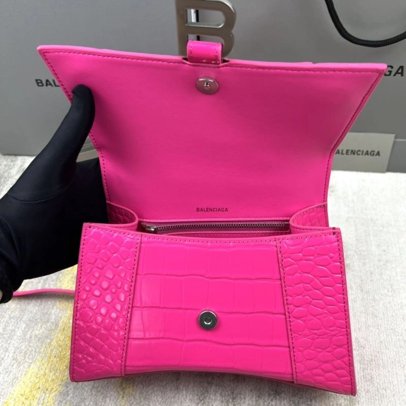 Budget-friendly Balenciaga Magenta Hourglass Crocodile-Pattern Bag 23x10x24cm