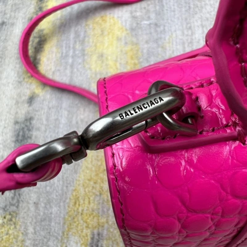 Budget-friendly Balenciaga Magenta Hourglass Crocodile-Pattern Bag 23x10x24cm