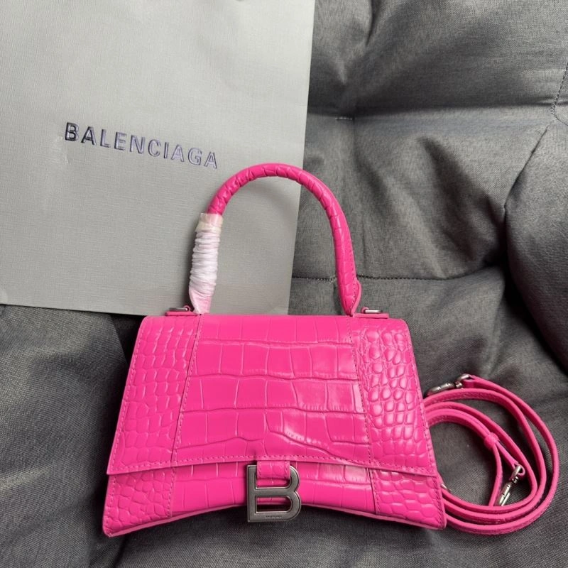 Balenciaga Magenta Hourglass Crocodile Pattern Bag S Size