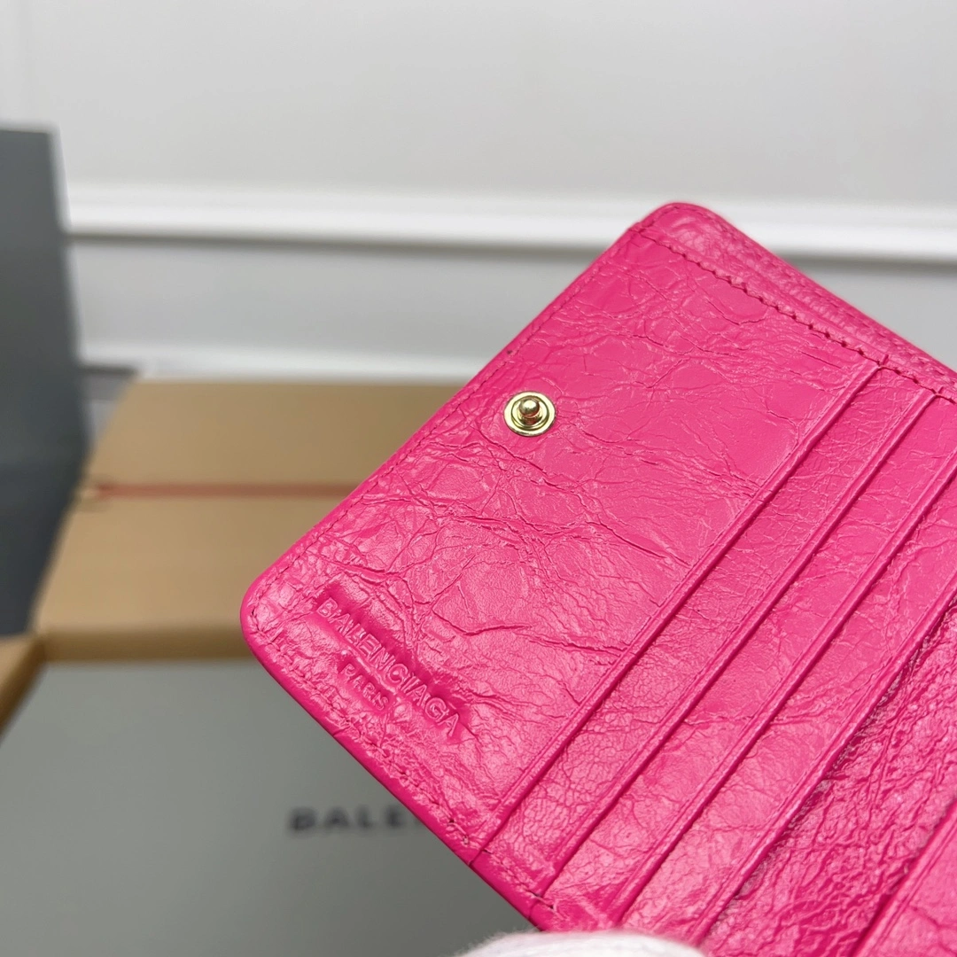 Discounted Balenciaga Magenta Retro Leather Wallet with Card Compartments