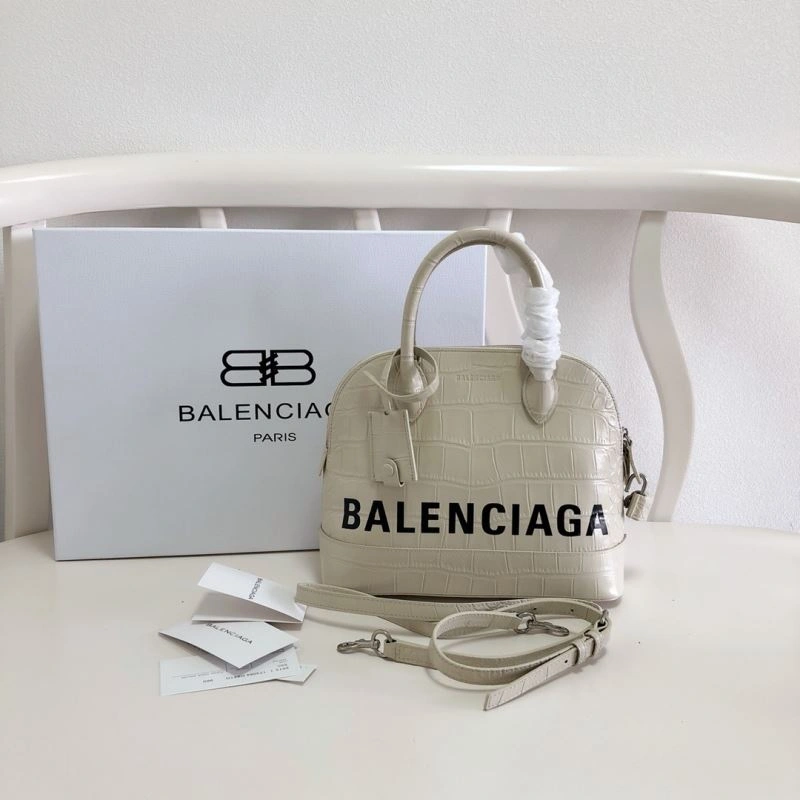 Balenciaga Milk White Crocodile Effect Shell Bag - 26cm