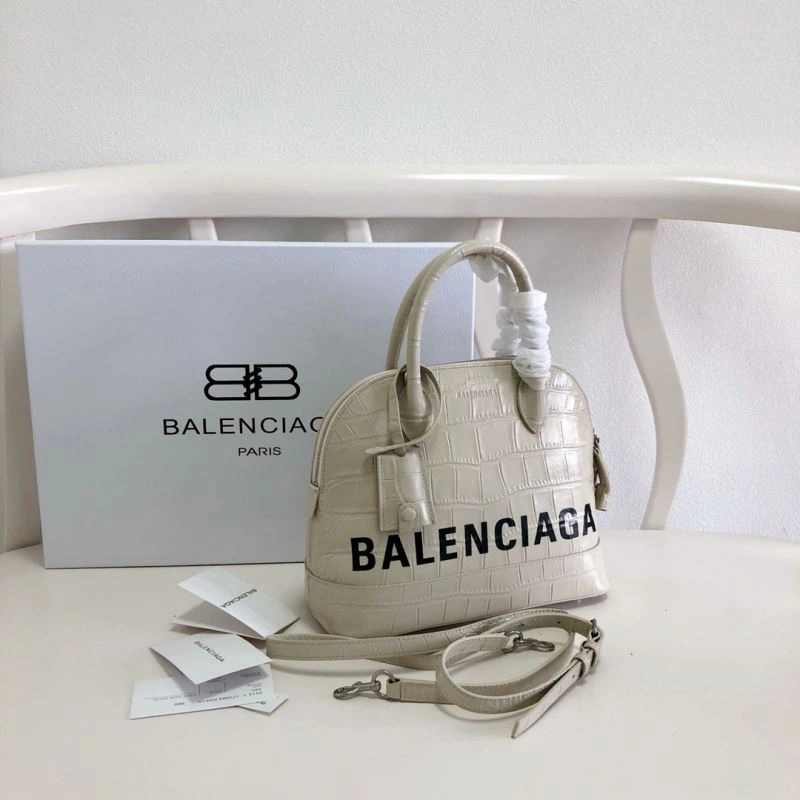 Indistinguishable Balenciaga Milk White Crocodile Effect Shell Bag - 26cm