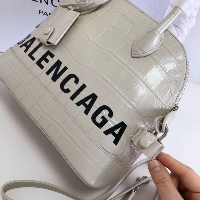 Indistinguishable Balenciaga Milk White Crocodile Effect Shell Bag - 26cm