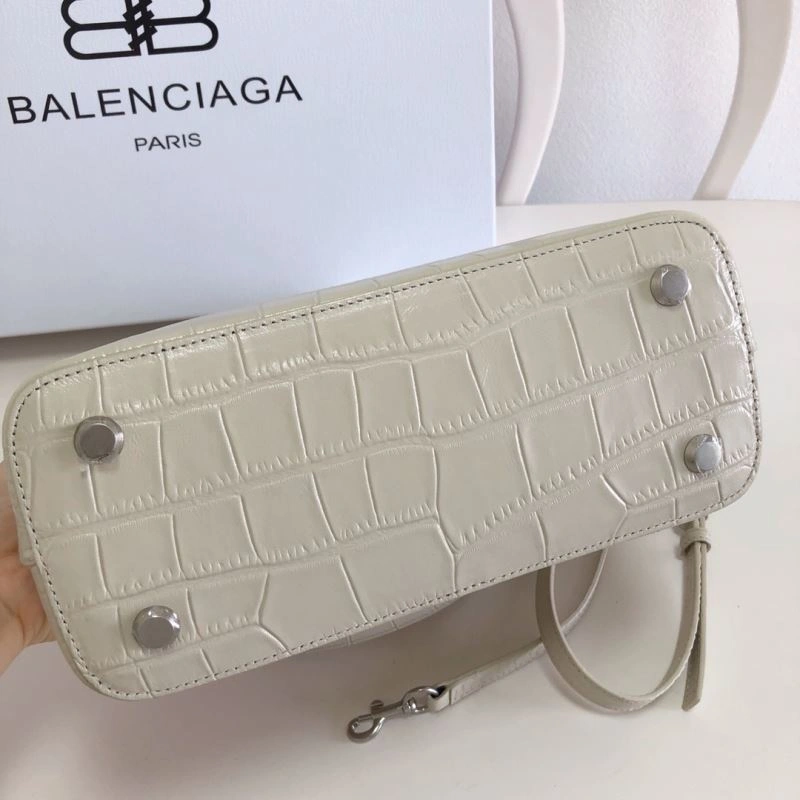 Indistinguishable Balenciaga Milk White Crocodile Effect Shell Bag - 26cm