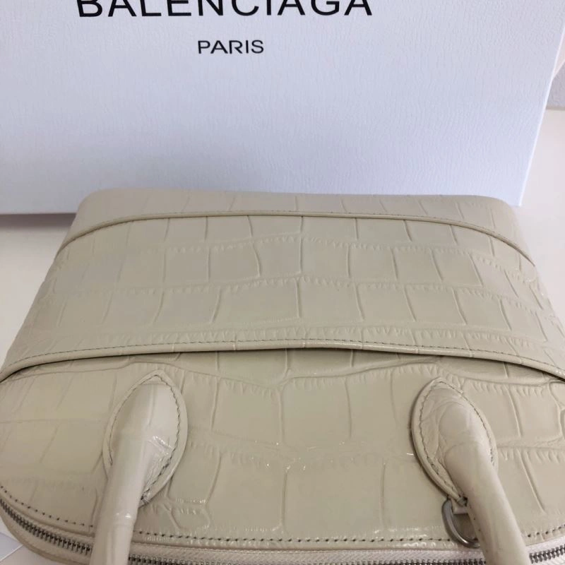 Indistinguishable Balenciaga Milk White Crocodile Effect Shell Bag - 26cm
