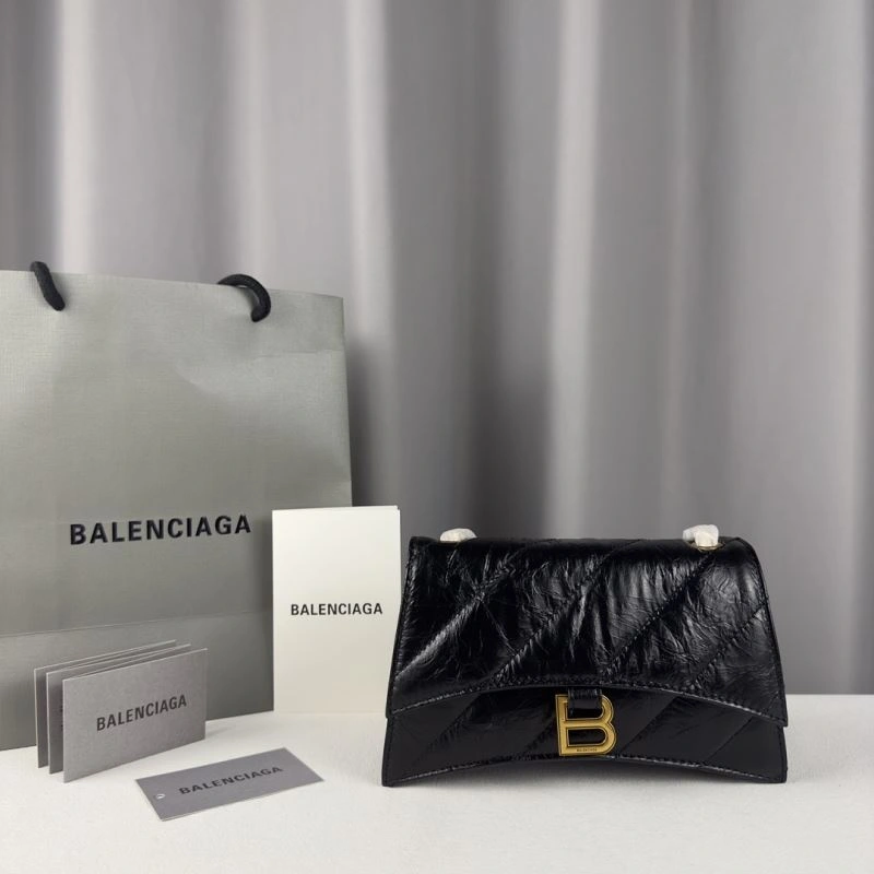 Balenciaga Mini Black Gold Crush Hourglass Quilted Chain Bag