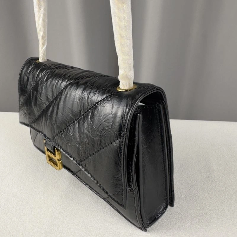 Genuine Balenciaga Mini Black Gold Crush Hourglass Quilted Chain Bag