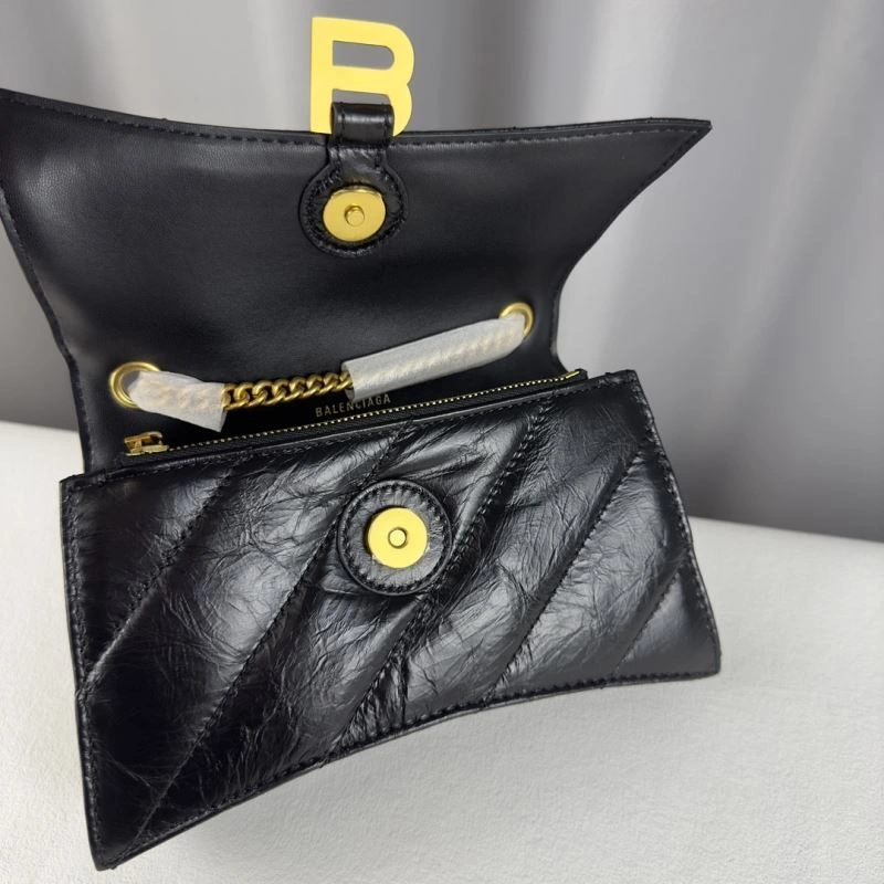 Genuine Balenciaga Mini Black Gold Crush Hourglass Quilted Chain Bag