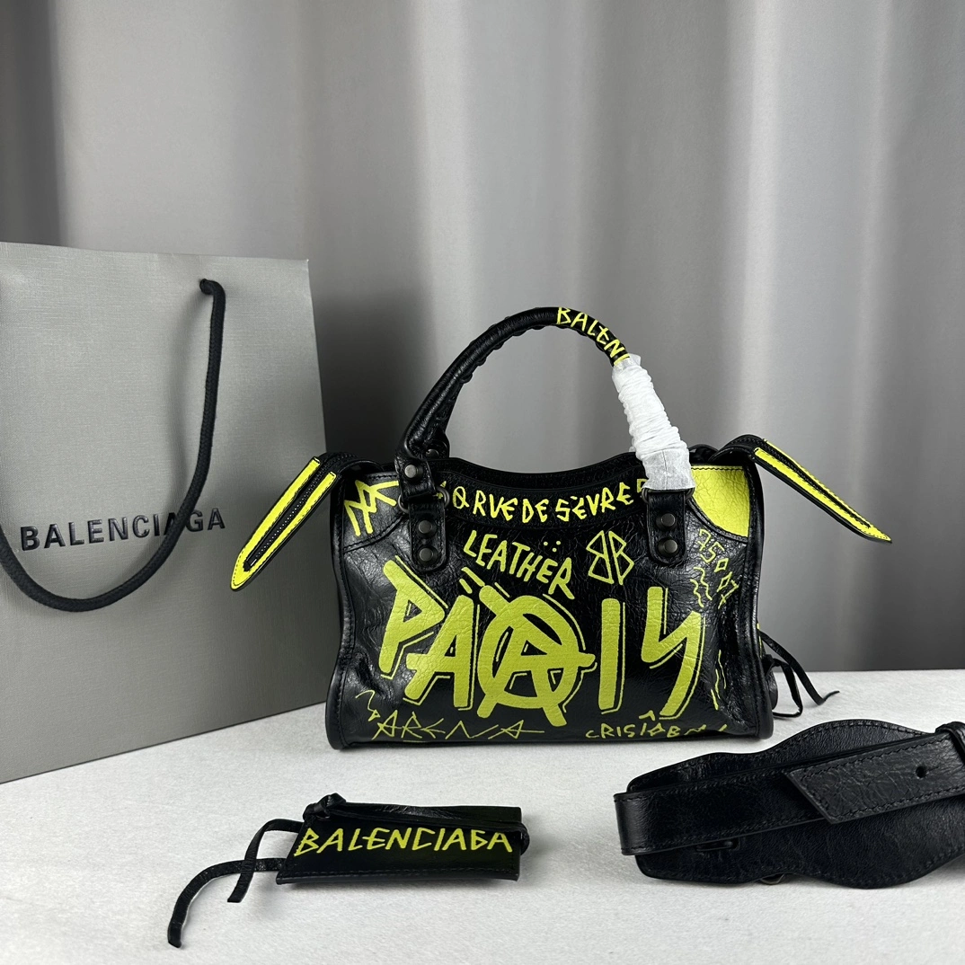 Precise copy Balenciaga Mini City Graffiti Lambskin Handcrafted Bag 24cm