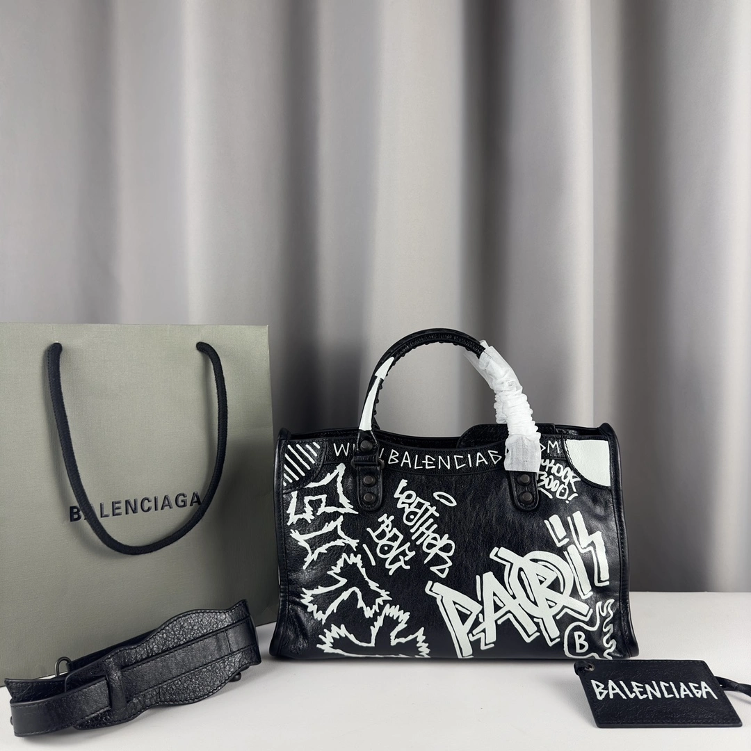 Original Balenciaga Mini City Graffiti Sheepskin Handcrafted Bag 30cm