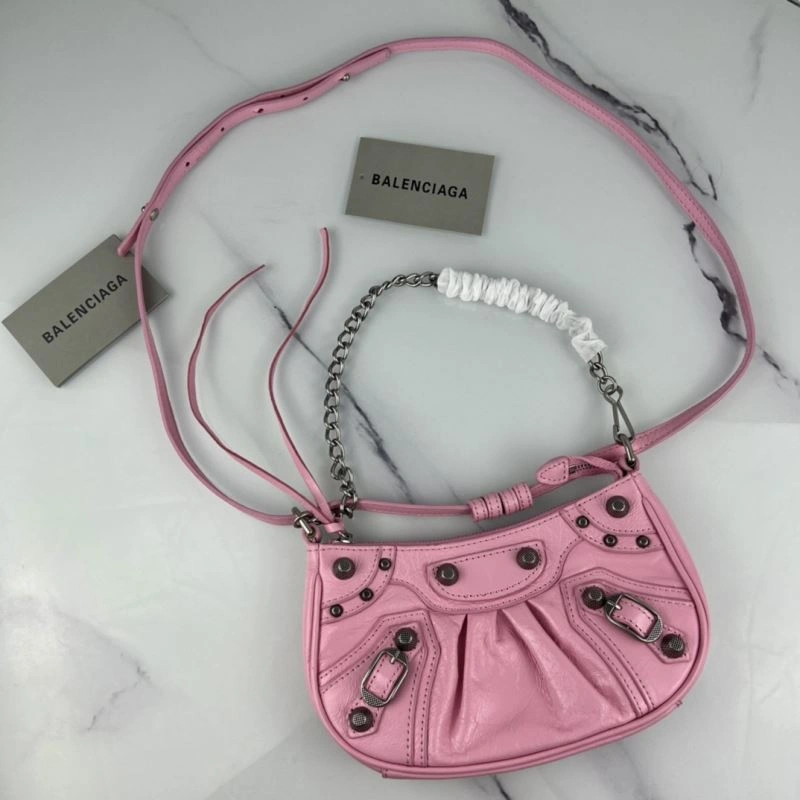 Low-cost Balenciaga Mini Crackle Pink Le Cagole Bag with Silver Buckle