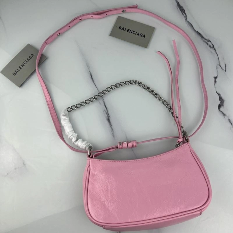 Low-cost Balenciaga Mini Crackle Pink Le Cagole Bag with Silver Buckle